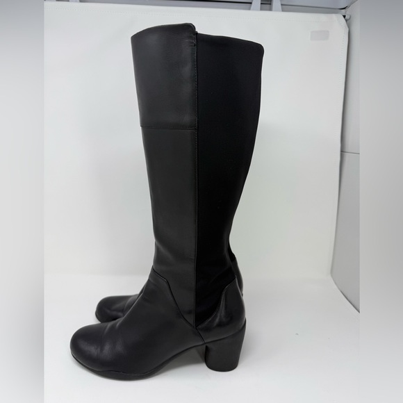 Clarks | Shoes | Clarks Unstructured Tall Black Leather Boots Stretch ...